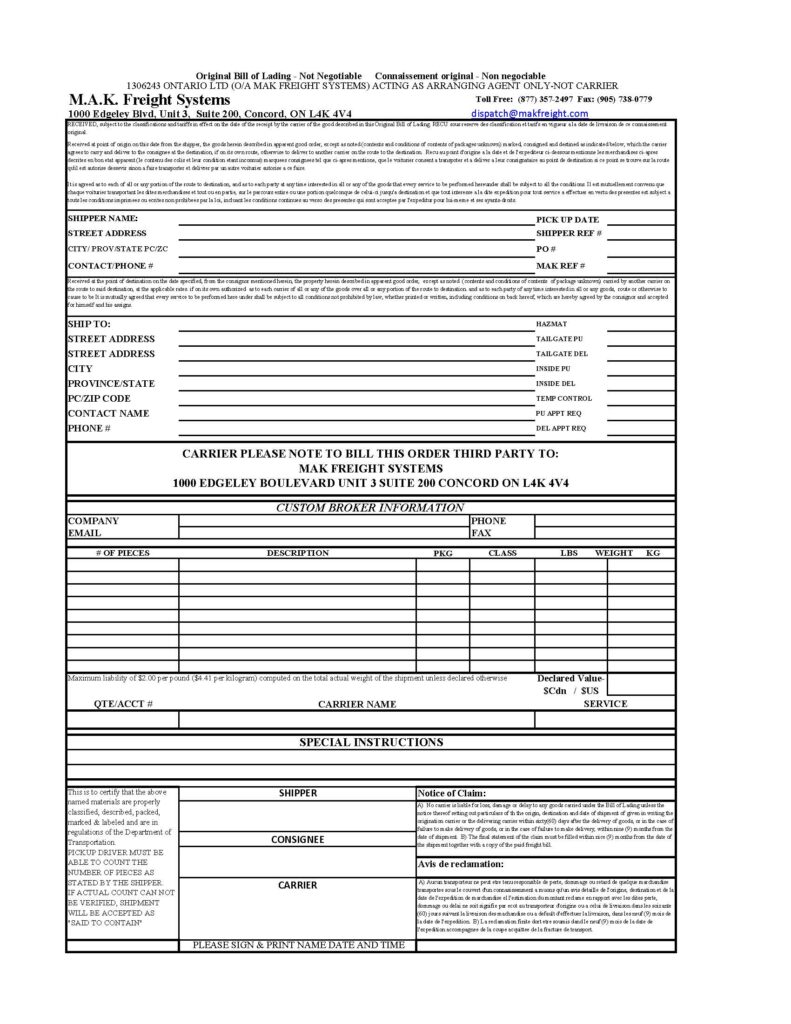 Forms – MAK Freight Systems